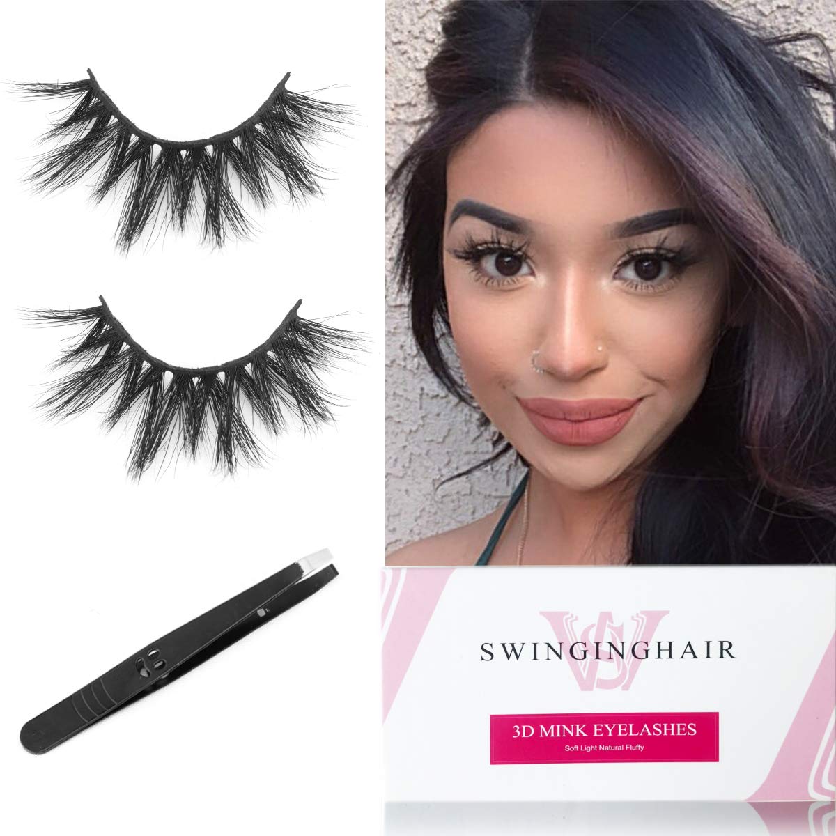 Mink Lashes, SWINGINGHAIR False Eyelashes 18mm Mink Eyelashes Siberian Natural Daily Type 3D Mink Lashes Full Strips Hand Made Fake Eyelashes Fluffy Real Eyelashes 1 Pair