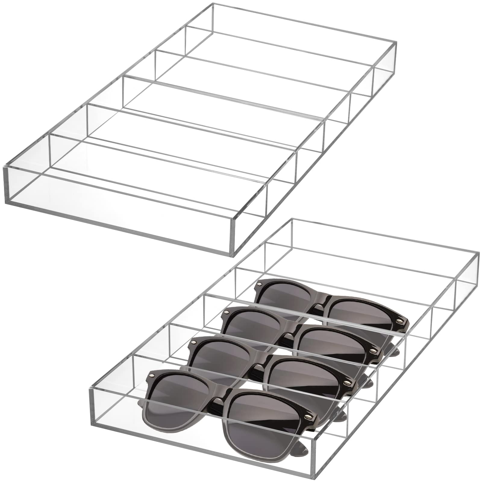 SOUJOY 2 Pack Acrylic Sunglasses Organizer, 6 Slot Clear Eyeglasses Storage Case, Stackable Eyewear Display Tray for Sunglasses, Fashion Eye Wear, Protective Glasses