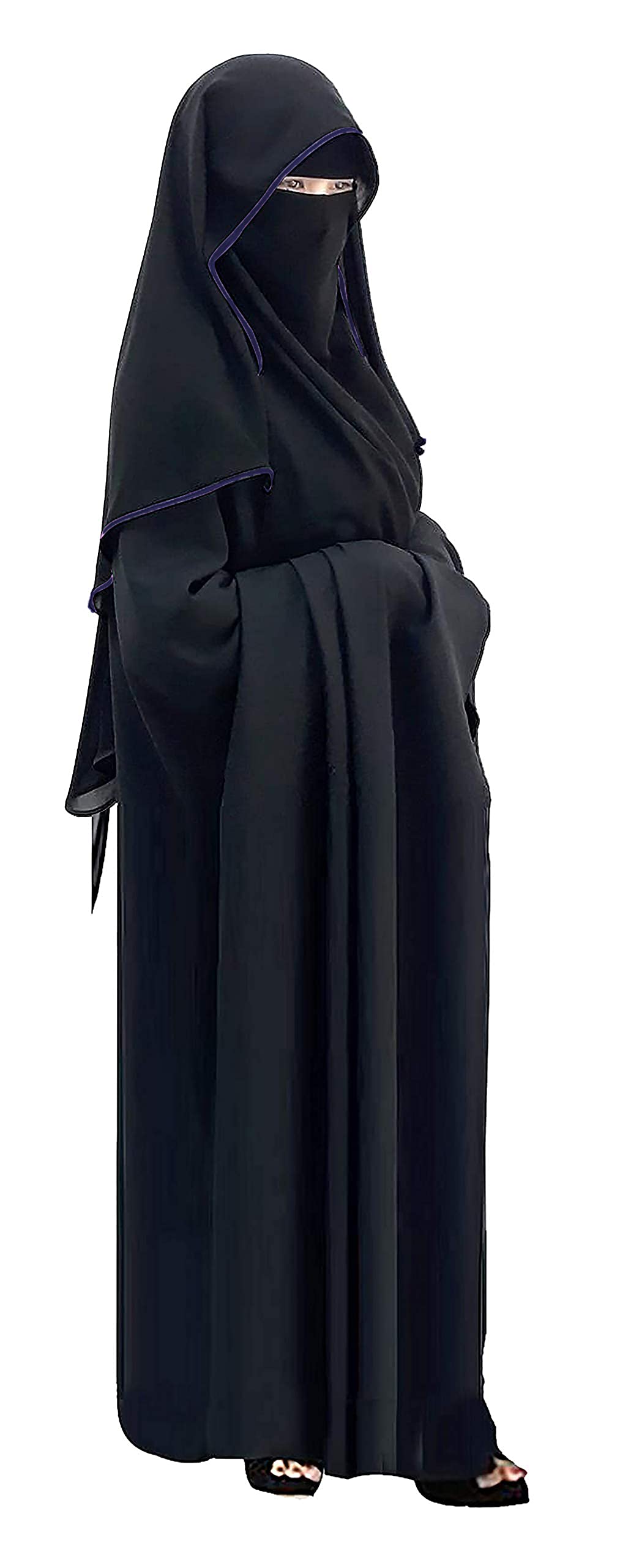 Saudi Chiffon First Class Quality Long Saudi Niqab Burqa Hijab Face Cover Veil Islam Islamic Jilbab (Black x Dark Blue Satin)