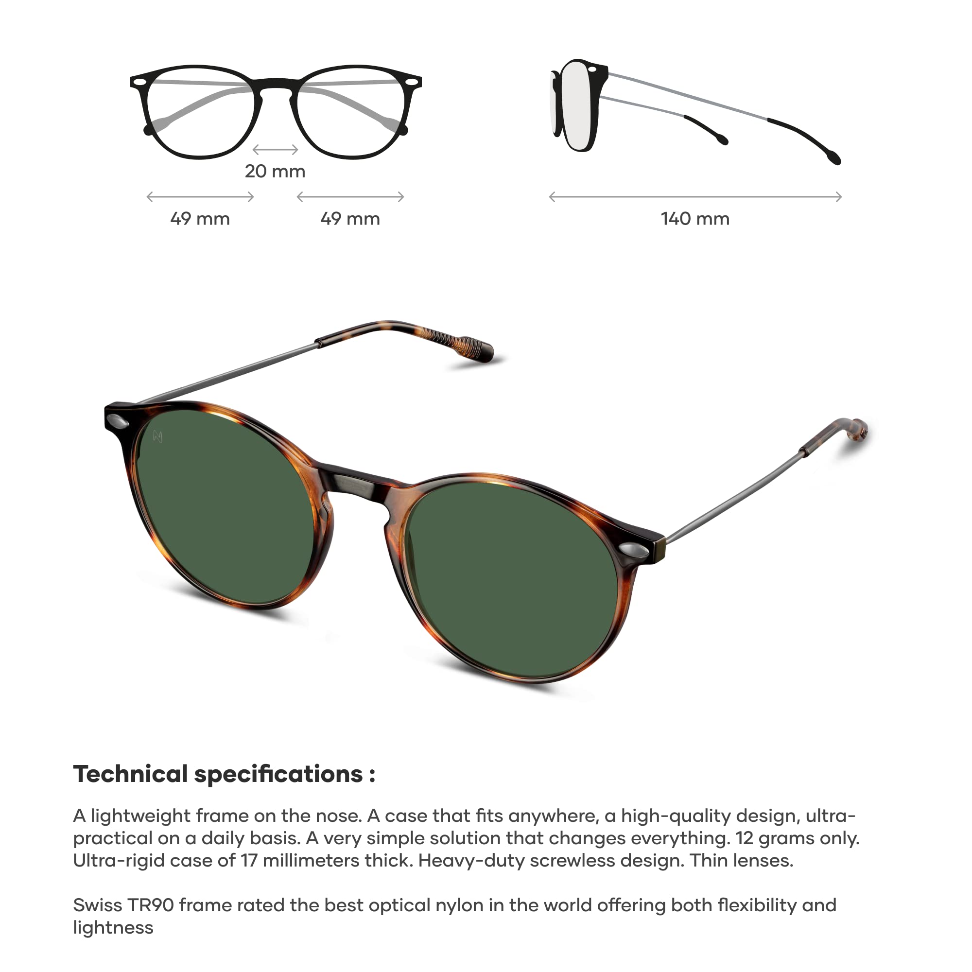 NOOZ Reading Sunglasses - Tortoise Color +1.00 with slim case - Cruz collection