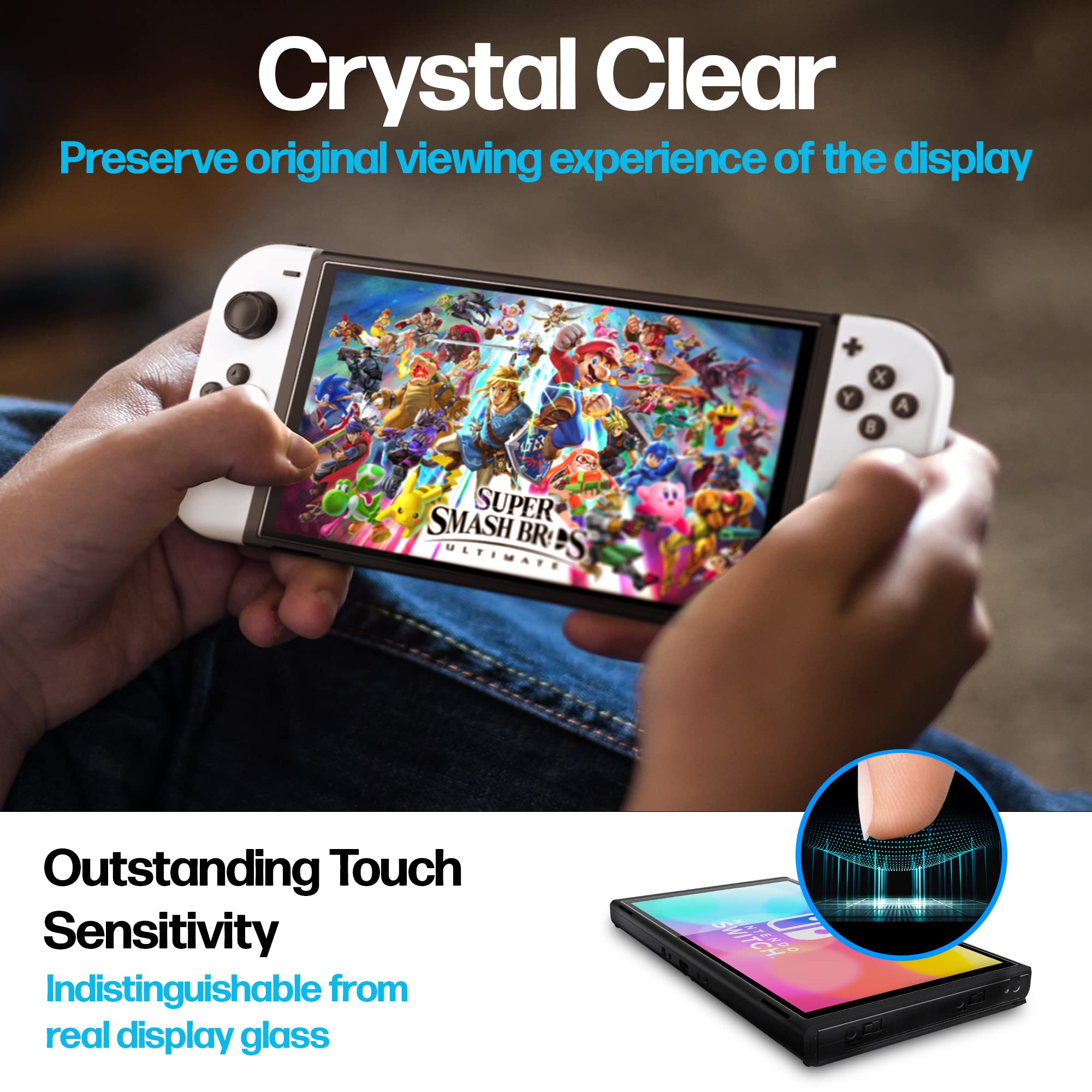 Power Theory Designed for Nintendo Switch OLED 7" Screen Protector Tempered Glass [9H Hardness], Easy Install Kit, 99% HD Bubble Free Clear, Case Friendly, Anti-Scratch, 2 Pack