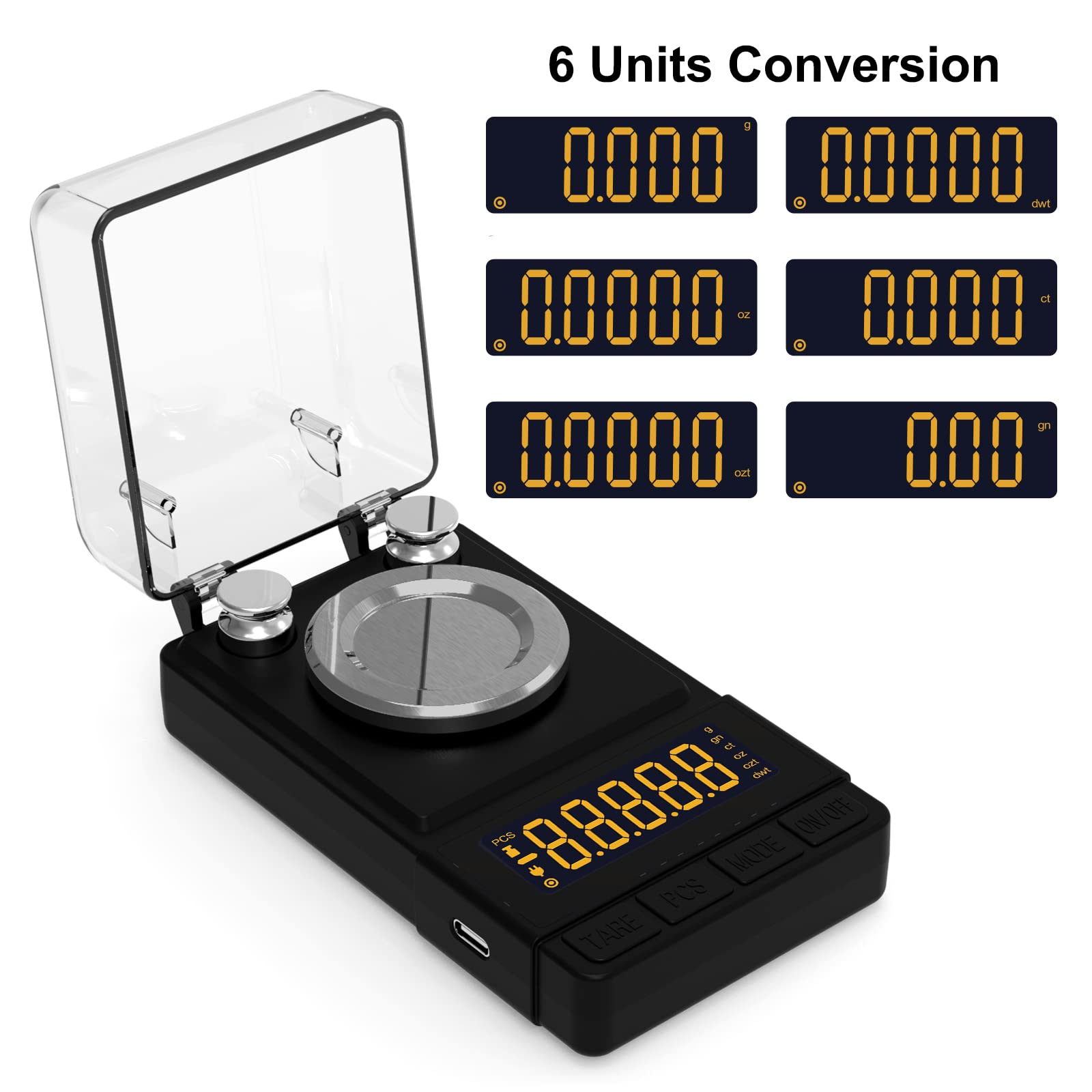 Reloading Scale 50 x 0.001g High Precision Gem Scale Supplement Powder Scale Milligram Includes 20g Calibration Weight, 2 Scoops, 4 Weighing Powder Pans Tweezers Read in Grain Gram Carat DWT oz ozt