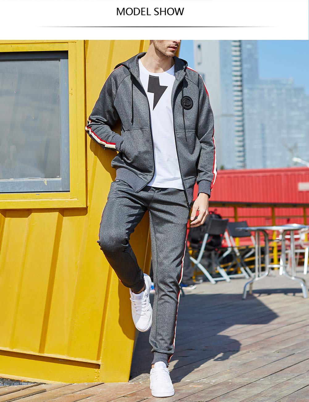 Mens Athletic 2 Piece Tracksuit Set, Dark Gray-XL
