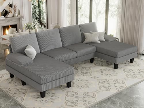 YESHOMY Sofa Sectional Comfy Couches for Living Room, Modern Deep Removable Back and Seat Cushions, 4 Seater Fluffy Sleeper with Soft Armrest, Silvery