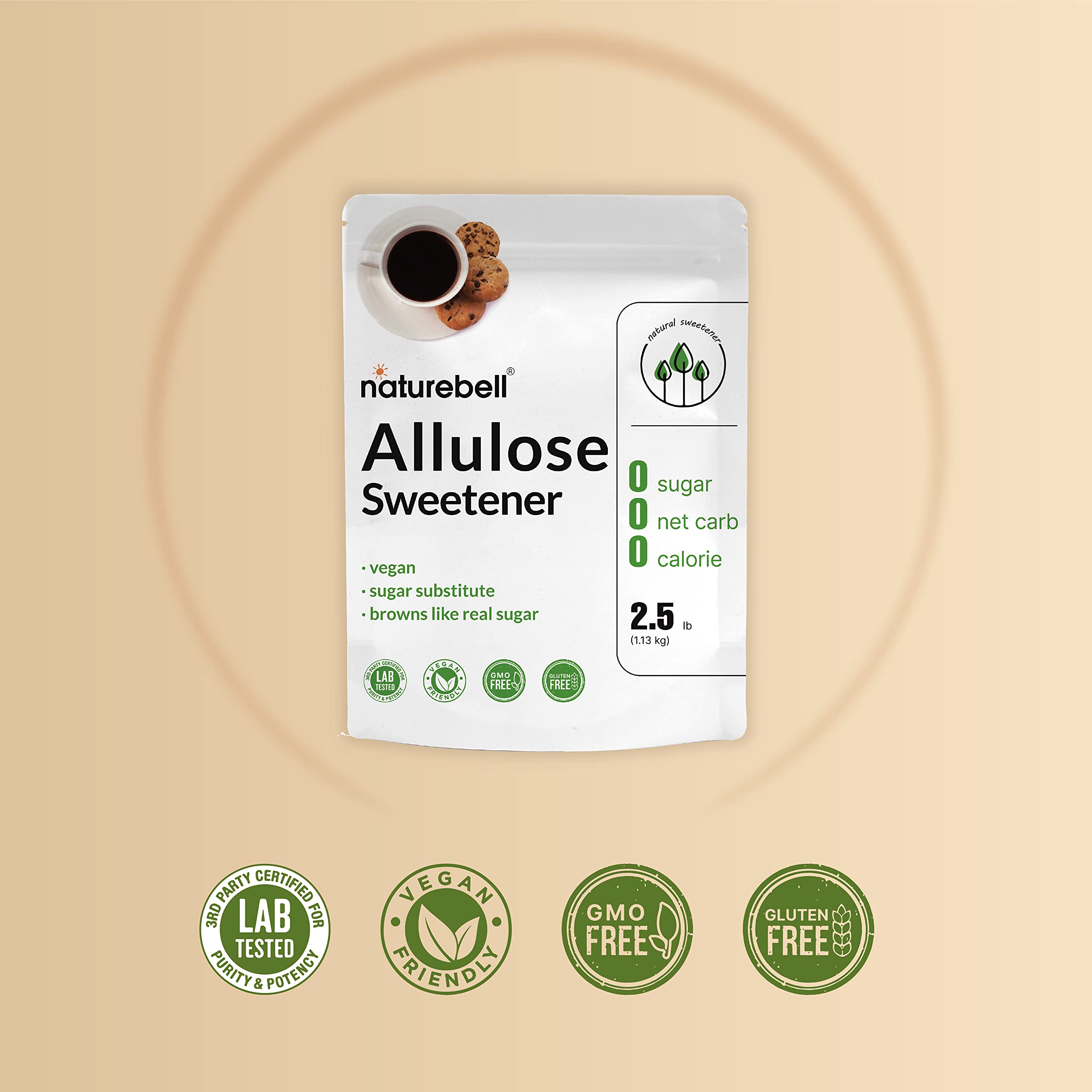 NatureBell Allulose Sweetener, 2.5 Lbs | Keto & Vegan-Friendly, White Sugar Substitute | 0 Calorie, 0 Sugar, 0 Net Carb, Non-Glycemic, Browns Like Table Sugar | Bulk Supply for Baking & Beverages