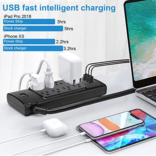 Surge Protector Power Strip 6 ft Flat Plug Power Strip, Multiple Plug Outlet, Outlet with 8 Sockets 4 USBInterface, 1875W, 2700 Joules, Black,Desktop Power Strip
