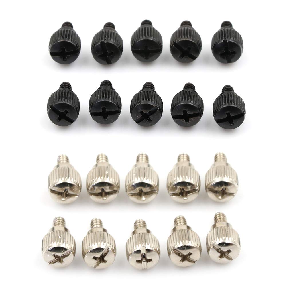 VizGiz 20 Pack Computer Case Screws Thumb Black and Silver Set Thumbscrews 6-32x6mm Thread Hand Tighten Grip Mount Screw for Computer Cover DIY PCI Power Slots Hard Drive