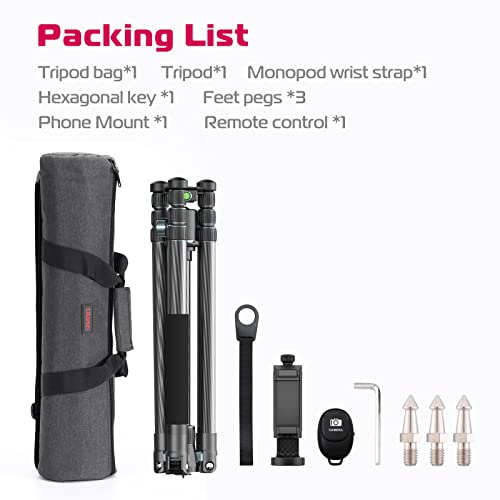ULANZI MT-61 Professional Camera Tripod, 68.5" Lightweight Carbon Fiber Trabel Tripod with Arca Quick Release 1/4" Screw & 360° Ballhead, for Most Cameras/DSLR/Projector, Weight 3.55lbs, Maxload 33lbs