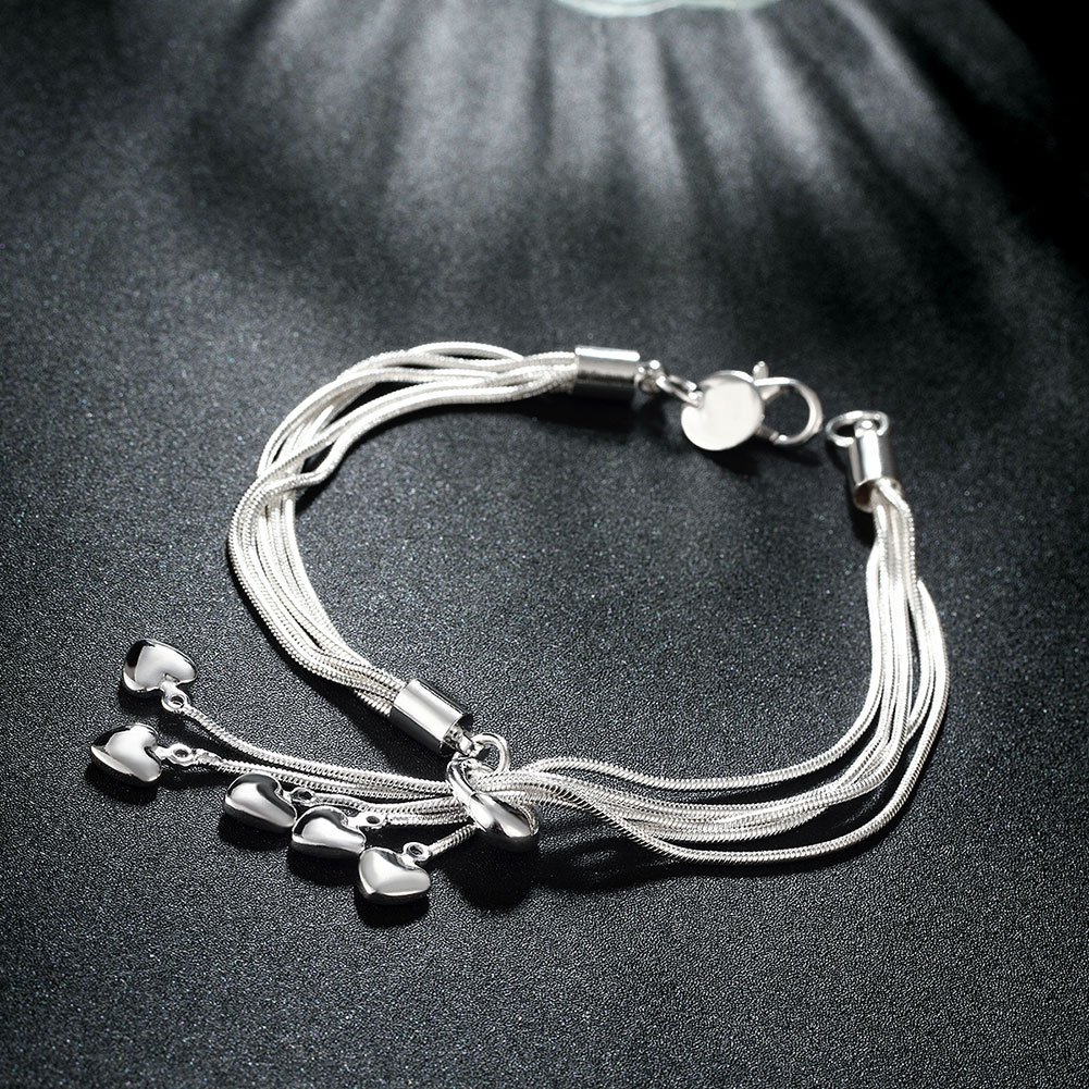 Lingduan Romantic 925 sterling Silver Multiple Hearts Link Chain Bracelet Plated Infinity Endless Love Symbol Charm Adjustable Bracelet for Woman
