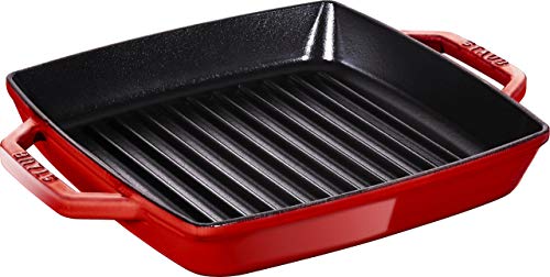 staub 40511-730 Pure Grill Square Cherry 9.1 inches (23 cm) Grill Pan, Both Hands, Casting, Enamel, Induction Compatible, Japanese Authentic Product