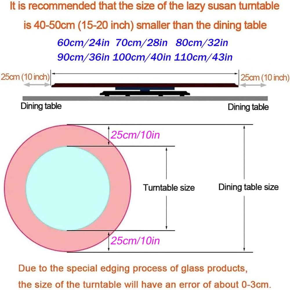 MAGILL Lazy Susan Tempered Glass Turntable Clear Rotating Serving Plate - 24/28/32inch Round Tabletop Rotating Tray Silent & Smooth Easy to Share Food (Color : Clear, Size : 80cm/32in)