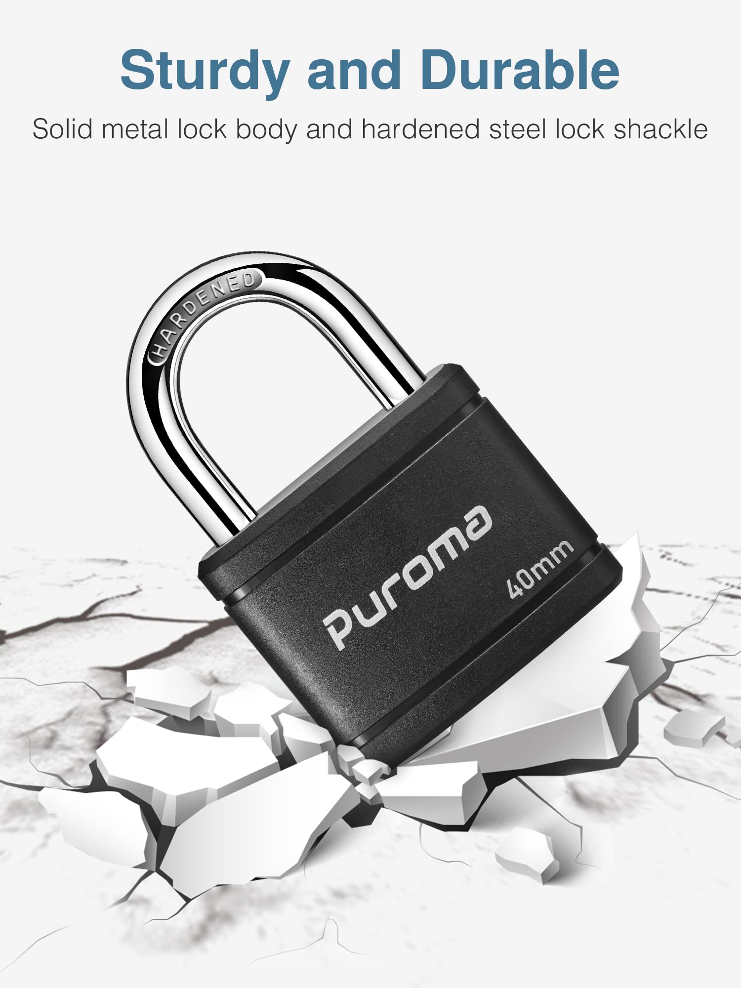 Puroma 2 Pack Keyed Padlock with 3 Keys, 1.1 Inch Locker Lock 40mm Heavy-Duty Locks for Gate Fence Hasp Cabinet Toolbox School Gym Locker (Black)