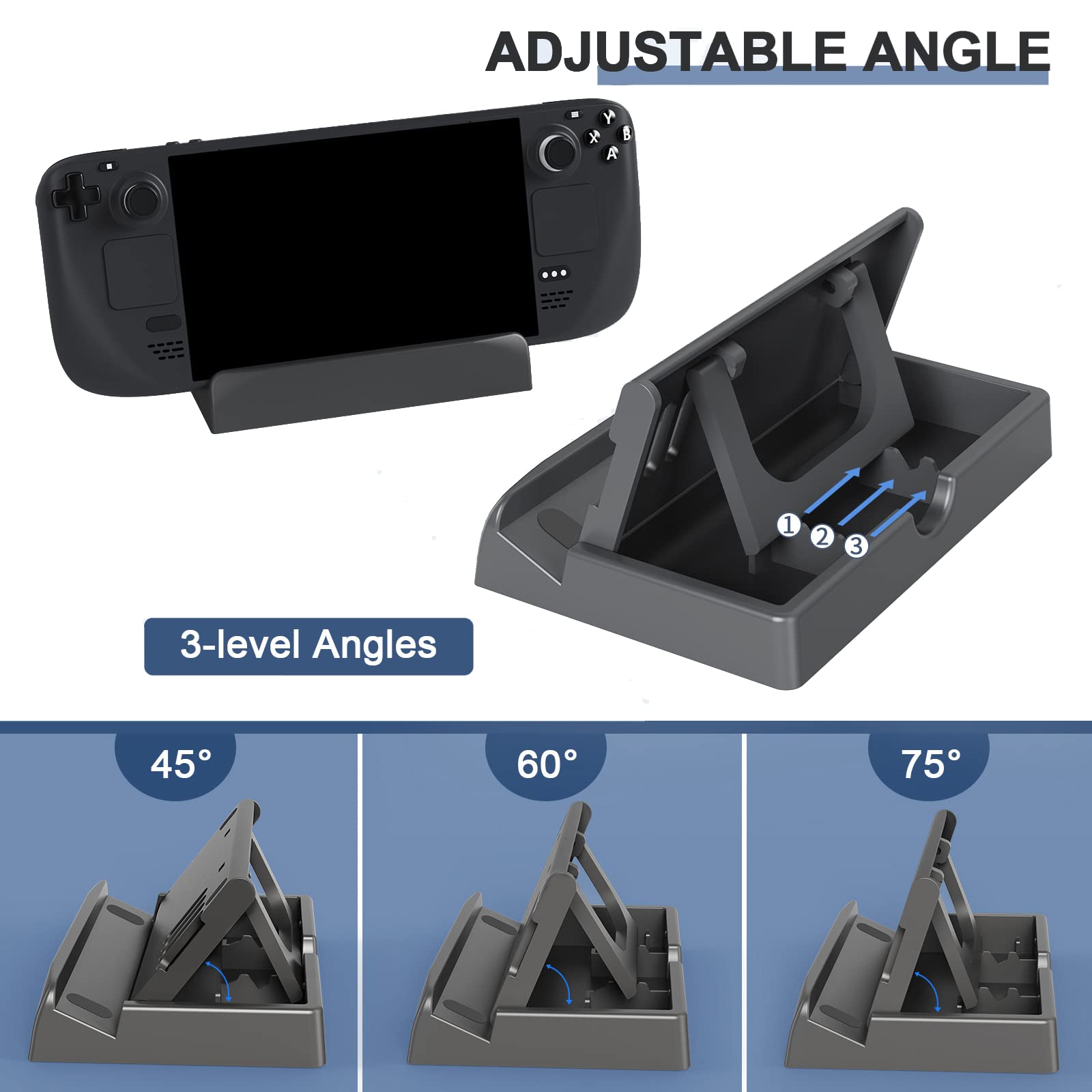 SEAFER Stand Base for Valve Steam Deck, Anti-Slip Adjustable Foldable Stand Base Compatible with Steam Deck Accessories