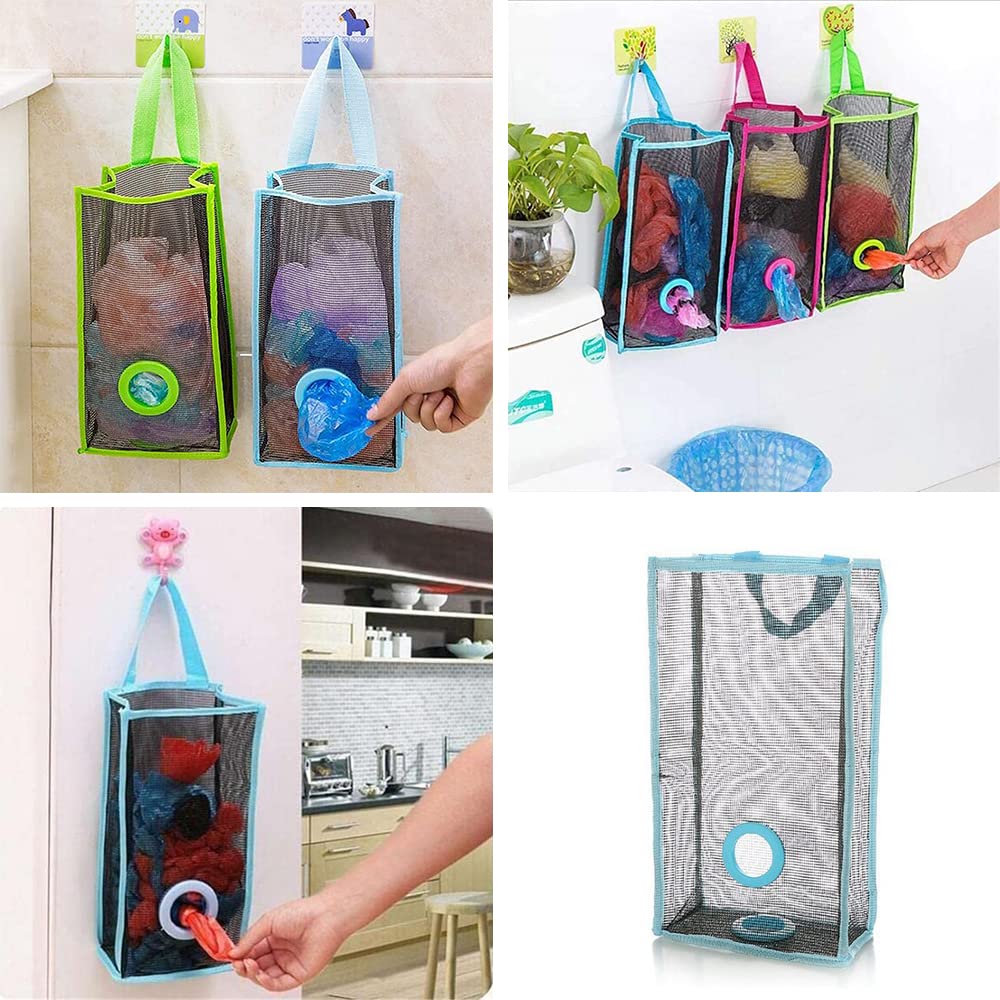 RUIBAOCHEN Plastic Bag Holder,Hanging Folding Mesh Garbage Bag , Transparent Grocery Bag Dispenser for Kitchen Travelling Supplies Size S
