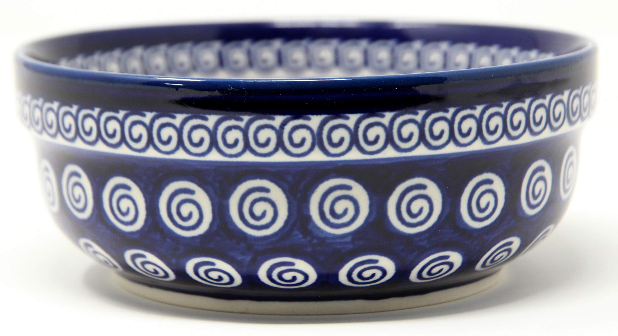 Polish Pottery Bowl 6 Inch From Zaklady Ceramiczne Boleslawiec Cobalt Swirl Pattern, Height: 2.5" Diameter: 6" Capacity: 24 Oz.