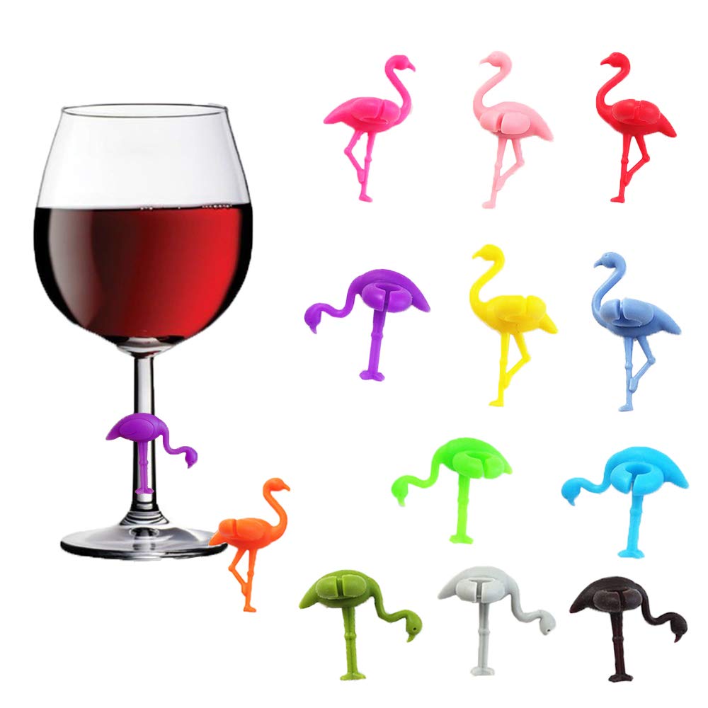 Sayna Wine Glass Charms Drink Markers 12PCS Cute Flamingo Glass Identifiers for Wine Tasting Party Favors Reusable Silicone Wine Glass Tag Wine Party Supplies Drinking Gifts