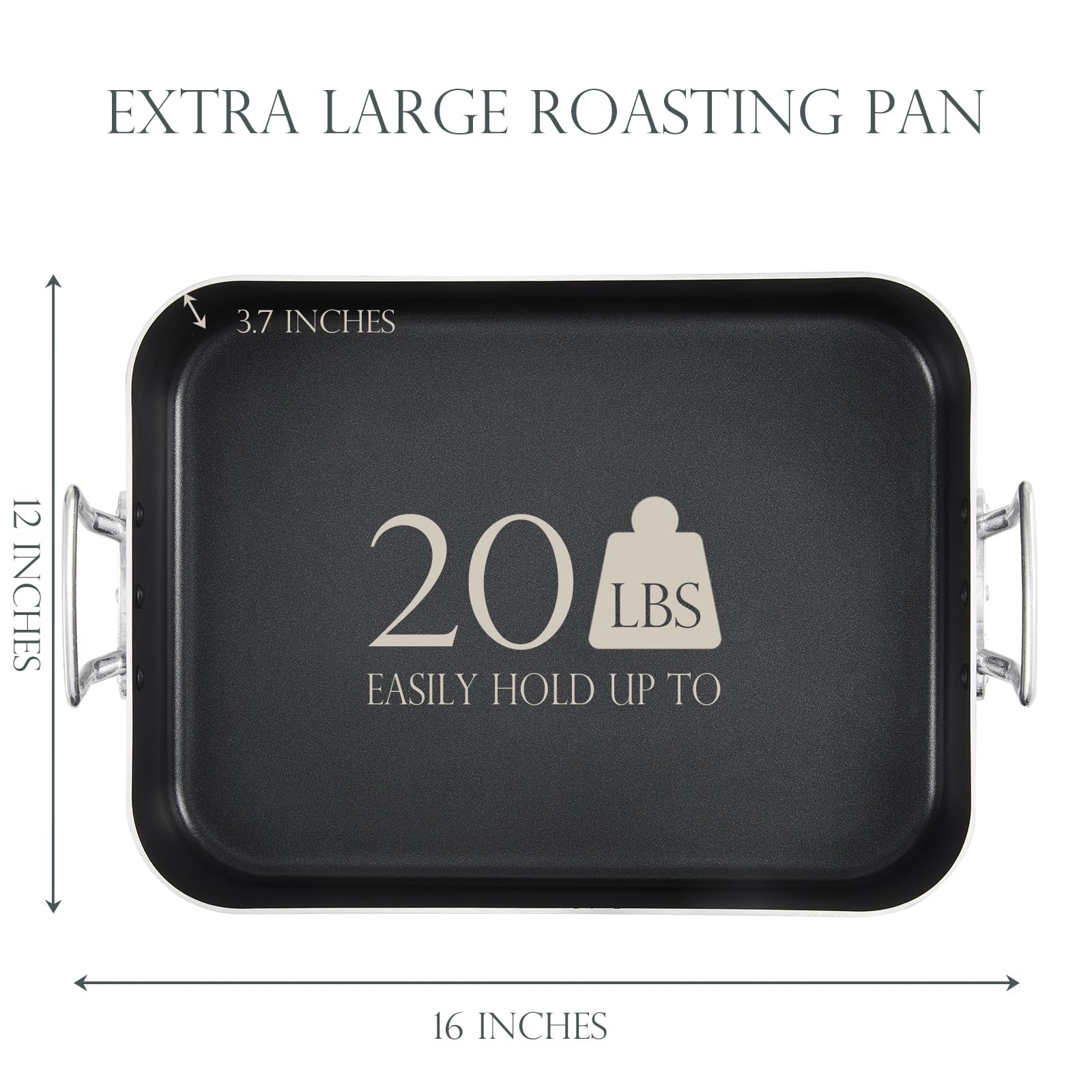 KITESSENSU Nonstick Turkey Roasting Pan with Rack 17 x 14 inch - Large Chicken Roaster Pan for Oven - Wider Handles & Heavy Duty Construction - Suitable for 24lb Turkey, Gray
