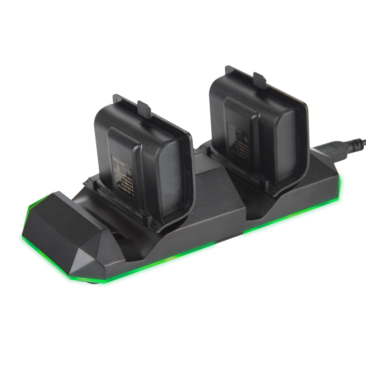 Megadream Xbox One Controller Charger, Dual Docking Station 300mAh Rechargeable Battery Pack & Charge Cable & Charging/Charged LED Indicator for Xbox One, Xbox One Slim, Xbox One X - Black