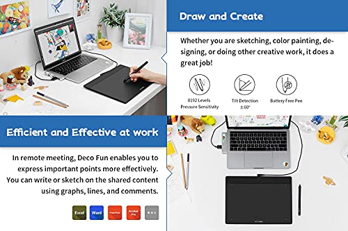 XPPen Deco Fun L Graphic Drawing Tablets 10x6 Inches Digital Drawing Pad Art Tablet with 8192 Levels of Pressure Battery-Free Stylus for Digital Drawing, Animation, Online Teaching(Black)