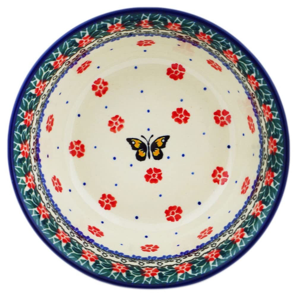 Polish Pottery 6¼-inch Bowl made by Ceramika Artystyczna (Spring Butterfly Theme) + Certificate of Authenticity