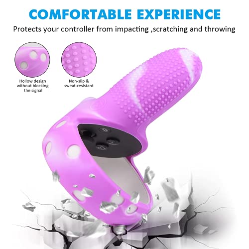 Relohas Accessories for Oculus Quest 2, VR Accessory Set for Meta Quest 2, Include Controller Grip Leather Cover, VR Shell Cover, Face Cover, The Best Gifts for Christmas and Halloween(Pink)