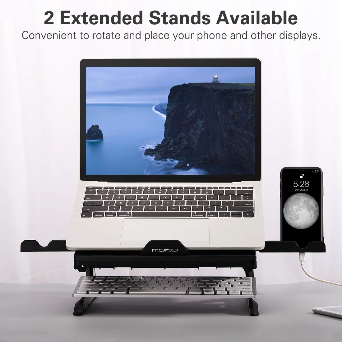 MoKo Laptop Stand, Multi-Angle Adjustable Laptop Holder for Desk Foldable Computer PC Riser Anti-Slip Mount for 2021 MacBook Pro 14", MacBook Pro Air, Surface Laptop, Notebook (10-15 Inch), Black