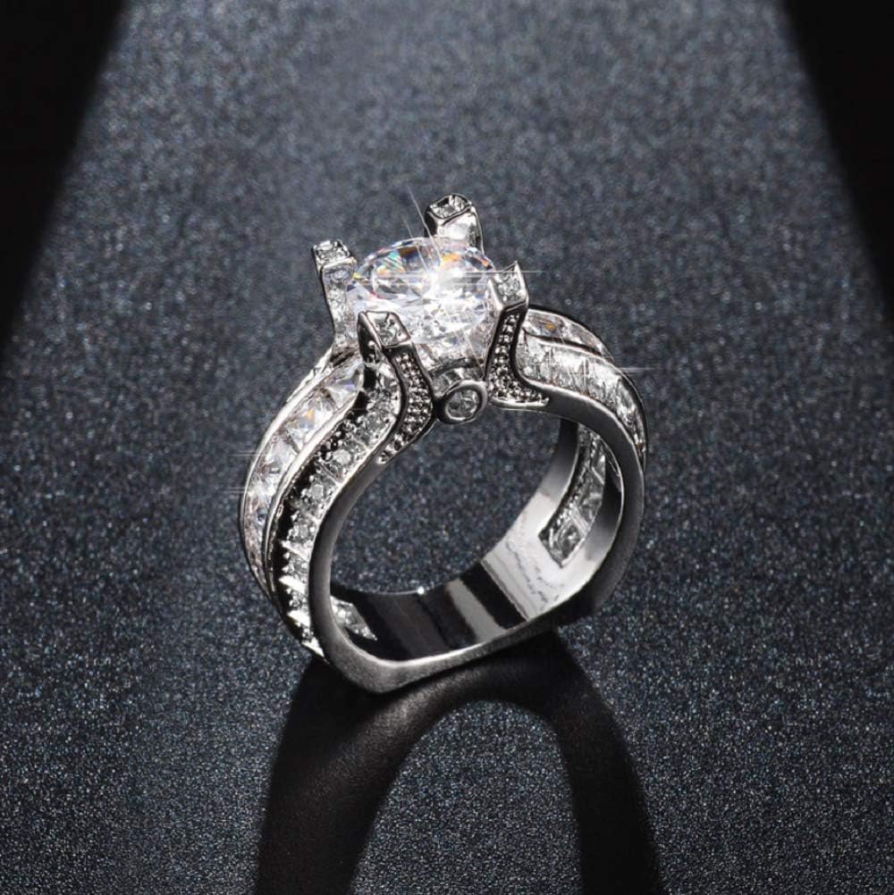 MAIHAO Fashion Women 925 Sterling Silver Ring,White Topaz Cubic Zirconia CZ Diamond Elegant Eternity Engagement Wedding Band Ring Size 6-10 (US Code 7)