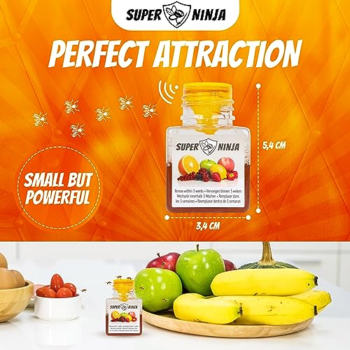 Super Ninja Fruit Fly Traps for Indoors - Highly Effective Ecological Fruit Fly Trap - Environmentally Responsible Fruit Fly Killer - User Friendly - Up to 3 Weeks per Trap (4 Traps)