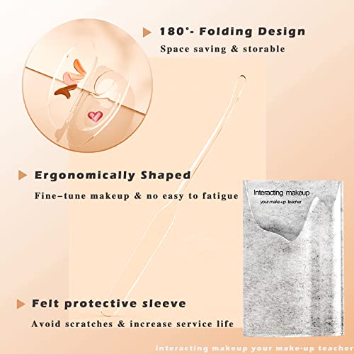 Penugo 180 Degree Folding Acrylic Makeup Mixing Palette, Plastic Foundation Makeup Facial Palette with Felt Bag, Transparent Spatula Tool for Eyeshadow Liquid Foundation Cosmetic Pigment Mixing
