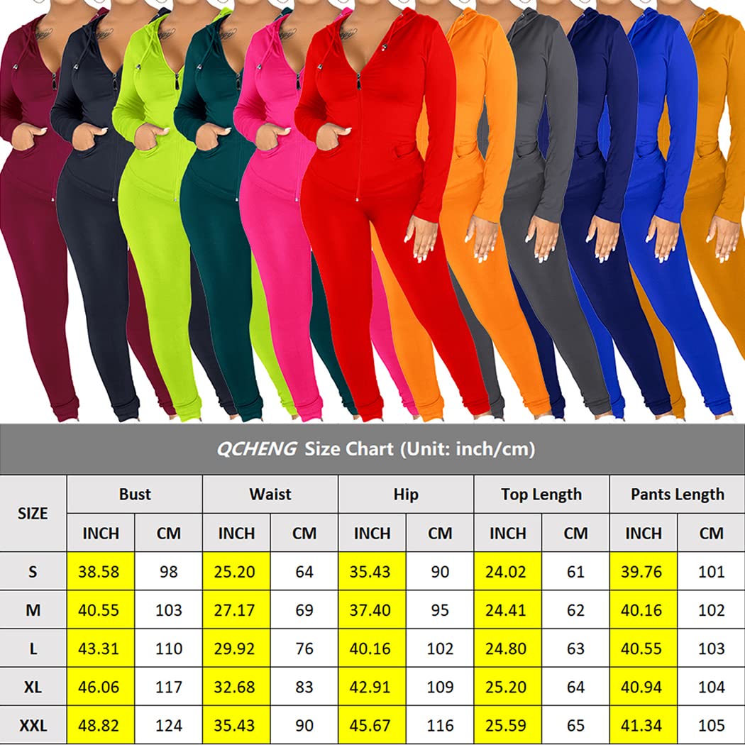 QCHENG Women Two Piece Outfits Tracksuit Set Long Sleeve Zipper Hoodie Jackets Jogger Sweat Pants Sweatsuits Workout Sets with Pockets