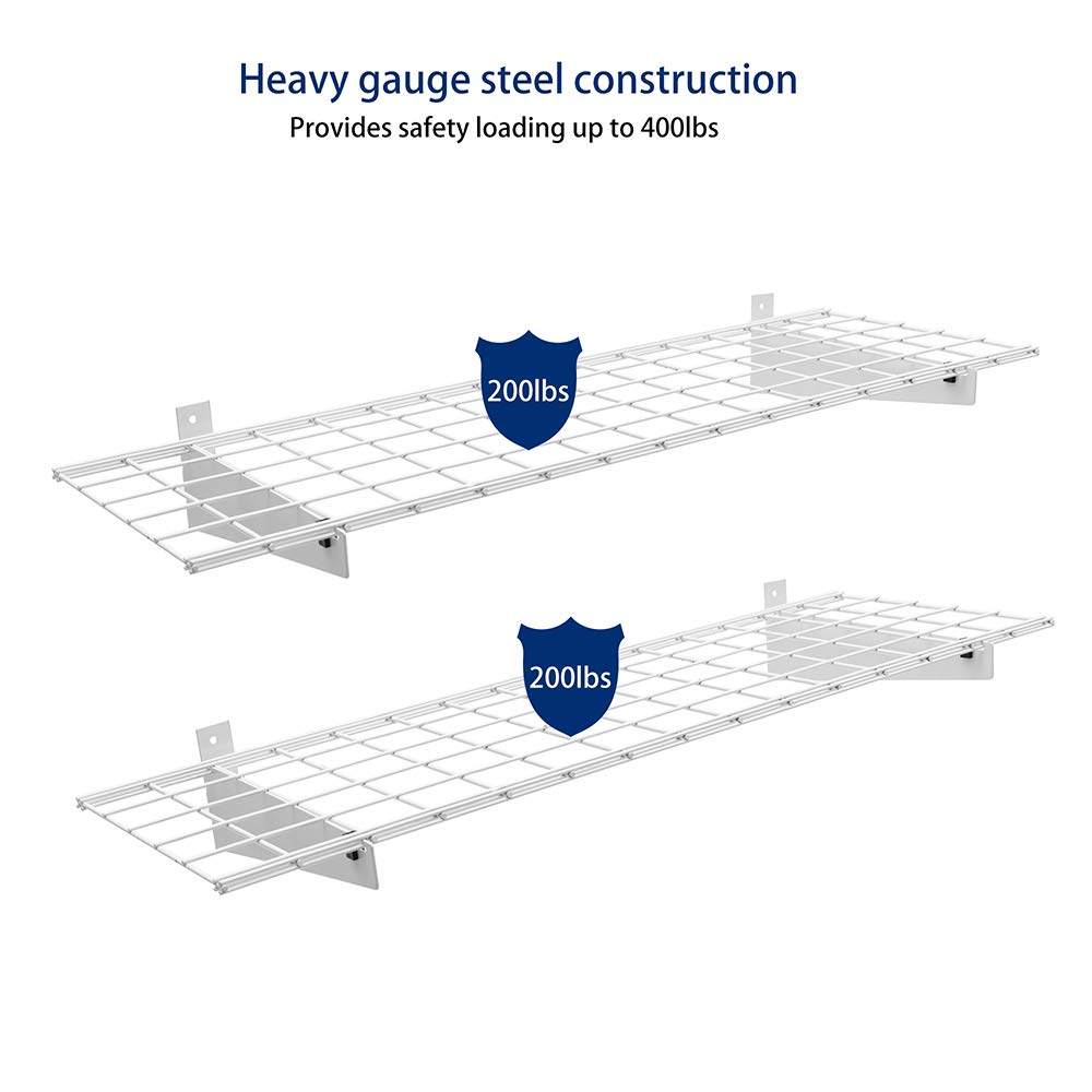 Ultrawall Garage Wall Shelving, 2-pack 2x4ft Heavy Duty Wall Mount Shelving Unit, 45-inch-by-15-inch Floating Shelves Max Load 400lb, White