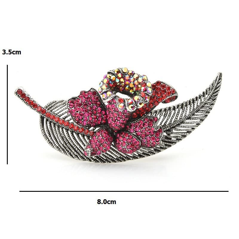 SDFGH Big Red Rhinestone Flower Brooches Women Retro Leaf Banquet Weddings Brooch Pins (Color : A, Size