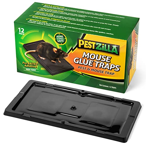 Pestzilla Baited Mouse Trap β Professional Strength Glue Rat Trap β 12 Glue Trays - Perfect for Household Pests & Mouse Traps Indoor and Around a Home