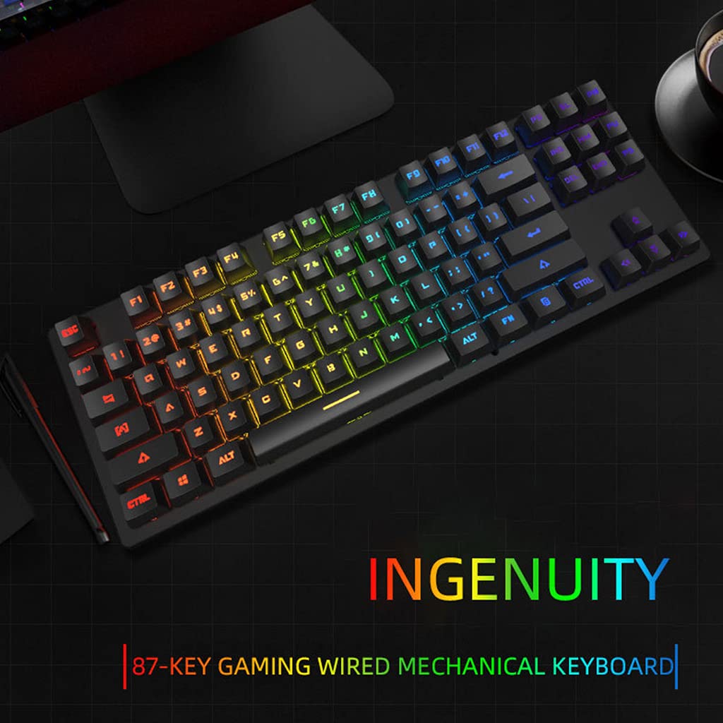 unband Mechanical Keyboard 87 Key 2-Color Injection Green Axis RGB Backlight USB Wired Keyboard Ergonomic for Office Or Gaming (Color : Pink)