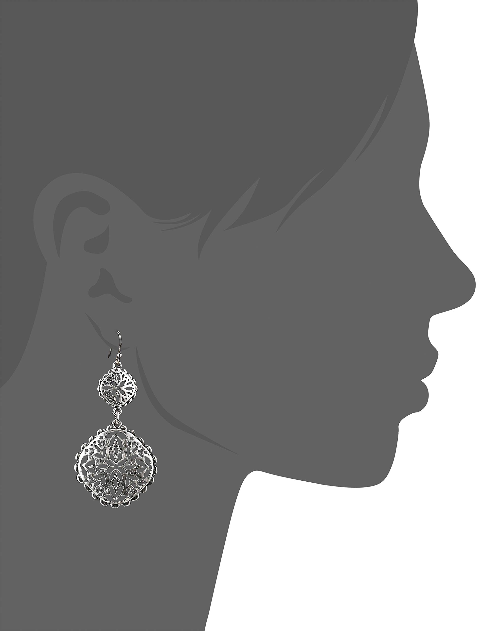 Lucky Brand Women's Silver Openwork Compass Statement Drop Earrings, One Size