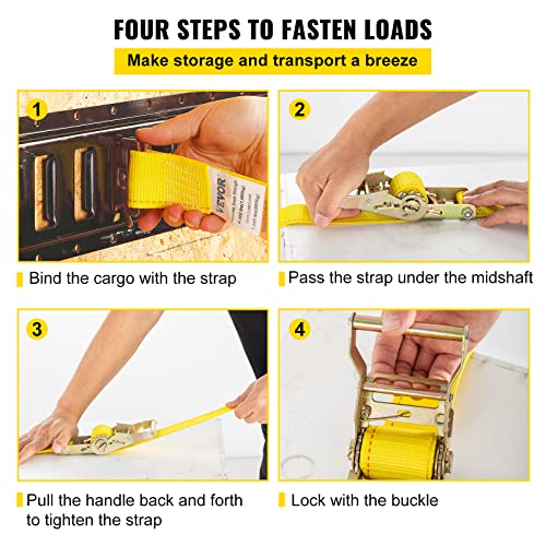 VEVOR E-Track Ratchet Strap, 8PCS 2" x 15' E Track Straps with 4400 LBS Breaking Strength, w/Polyester Webbing & Spring Fitting & Ratchets, Durable Tie-Downs for Motorcycles, Tire, Trailer Loads