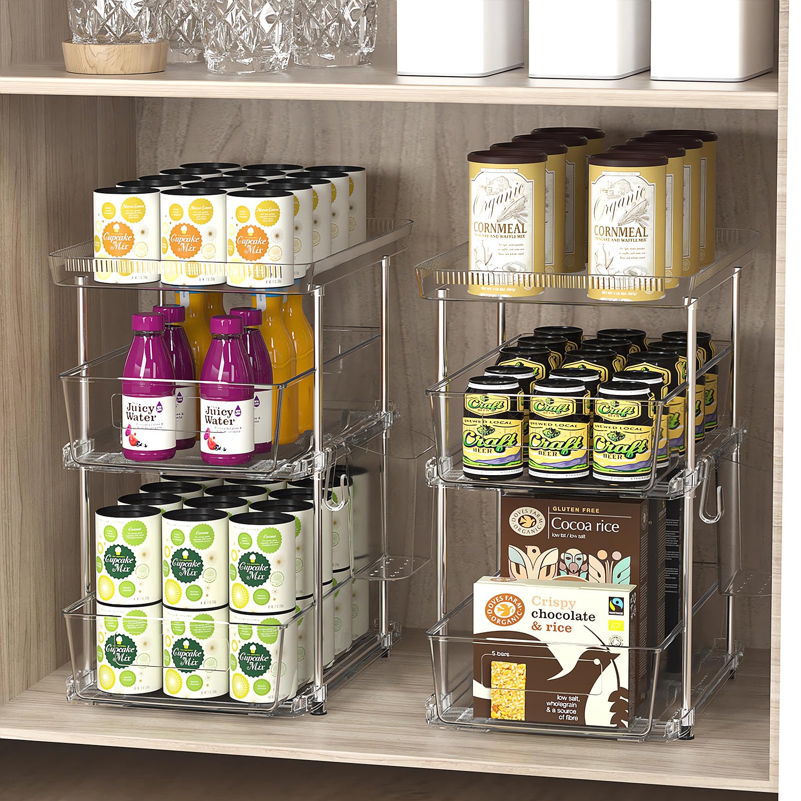 NIHEHAG Large 3 Tier Under Sink Organizers and Storage Bathroom - Multi Purpose Bathroom Cabinet Organizer,Pull Out Organizer and Storage with Dividers/Hooks,Clear Adjustable Medicine Bins (XL)