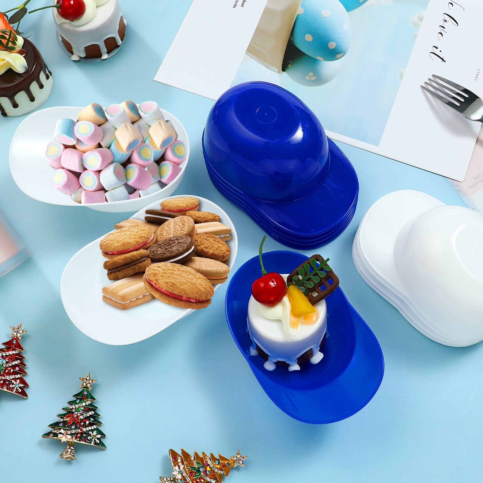 RONRONS 12 Pieces Baseball Helmet Ice Cream Bowls 8 oz Mini Baseball Cap Snack Bowls Plastic Sundae Bowl Kids Chip Cups for Party Dessert Supplies