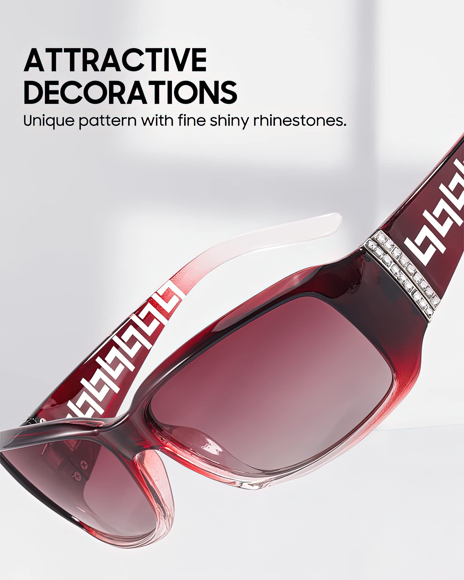 SIPHEW Polarized Rhinestone Sunglasses for Women Retro Trendy Rectangle Sunglasses UV400 Protection for Outdoors