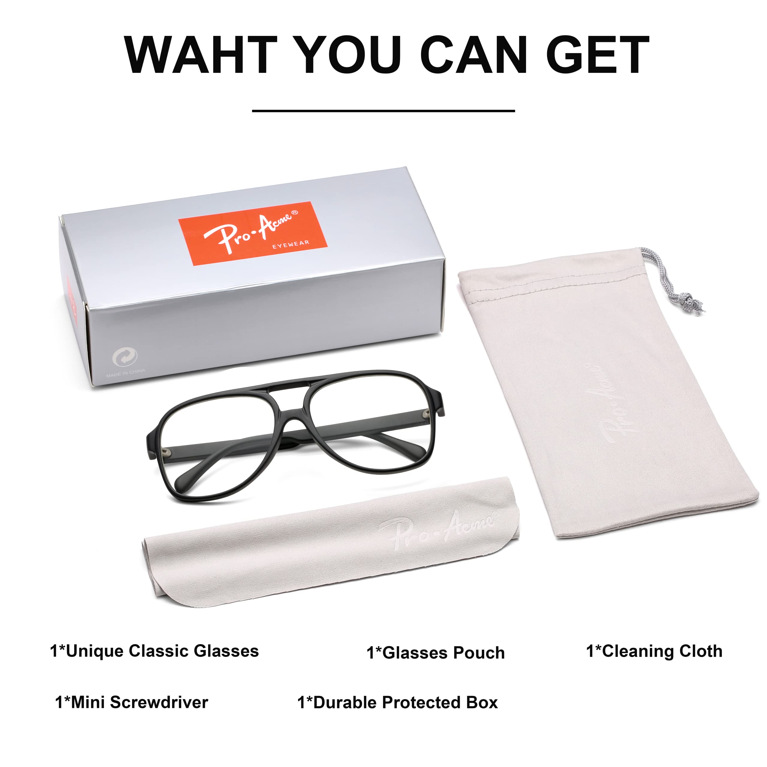 Pro Acme Oversized Fake Nerd Glasses Women Men Non Prescription Large Clear Lens Glasses Classic Double Bridge Eyeglasses (Shiny Black)