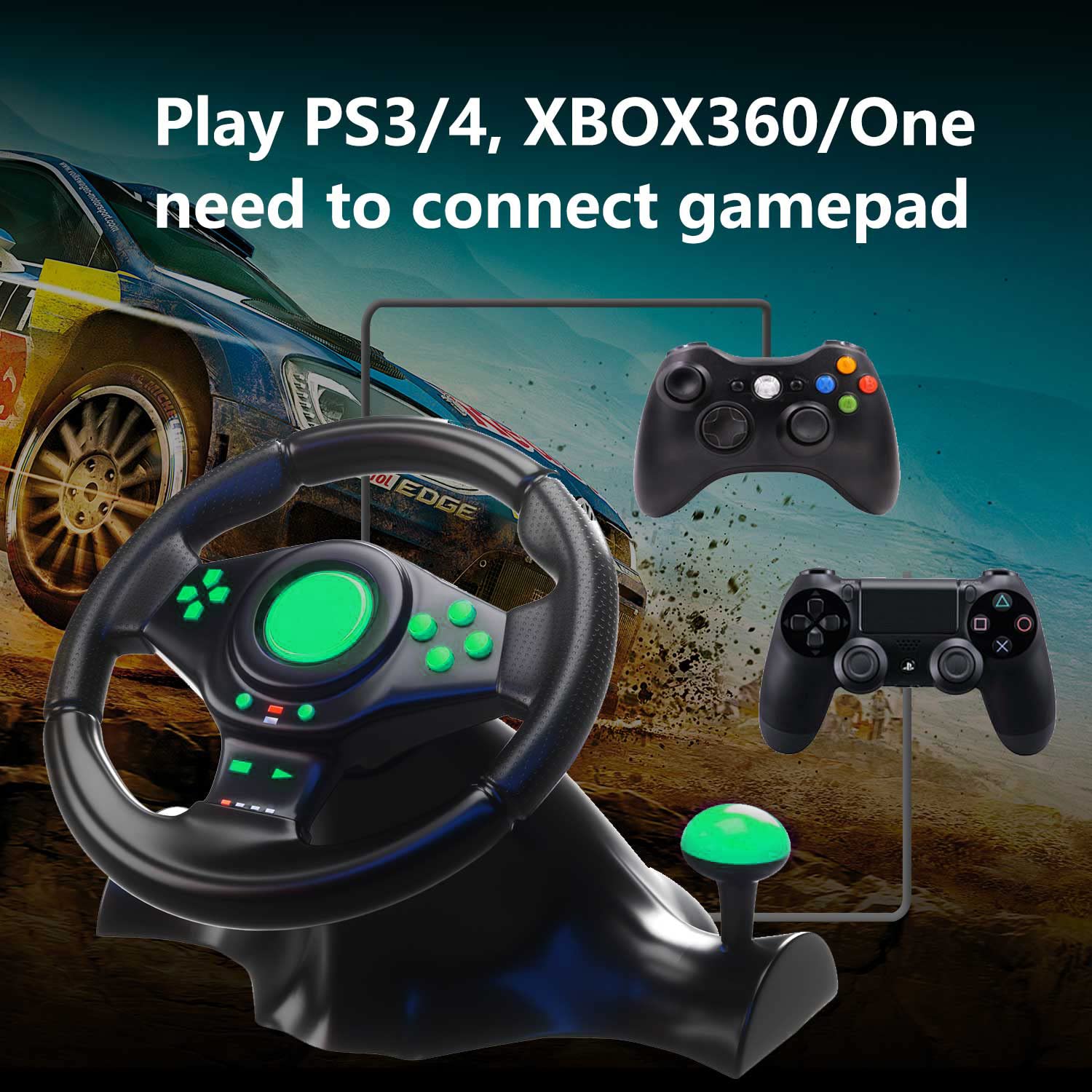 SZYUYU Racing Steering Wheel with Pedals/Paddles Shifter and Vibration for PS4/ PS3/ XBOX One/XBOX 360/PC Racing Steering Wheel