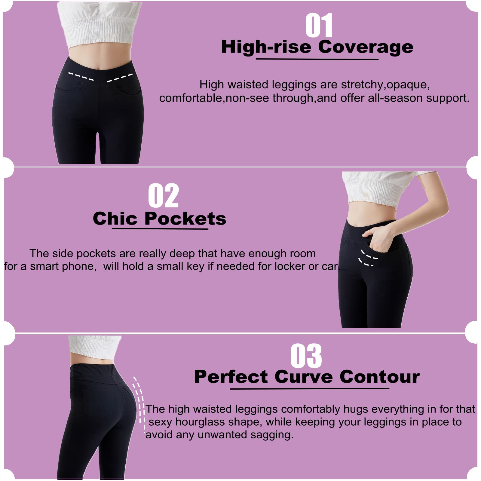 rosyclo High Waisted Leggings for Women Soft Tummy Control Yoga Pants with Pockets Non See Through Stretch Workout Pants