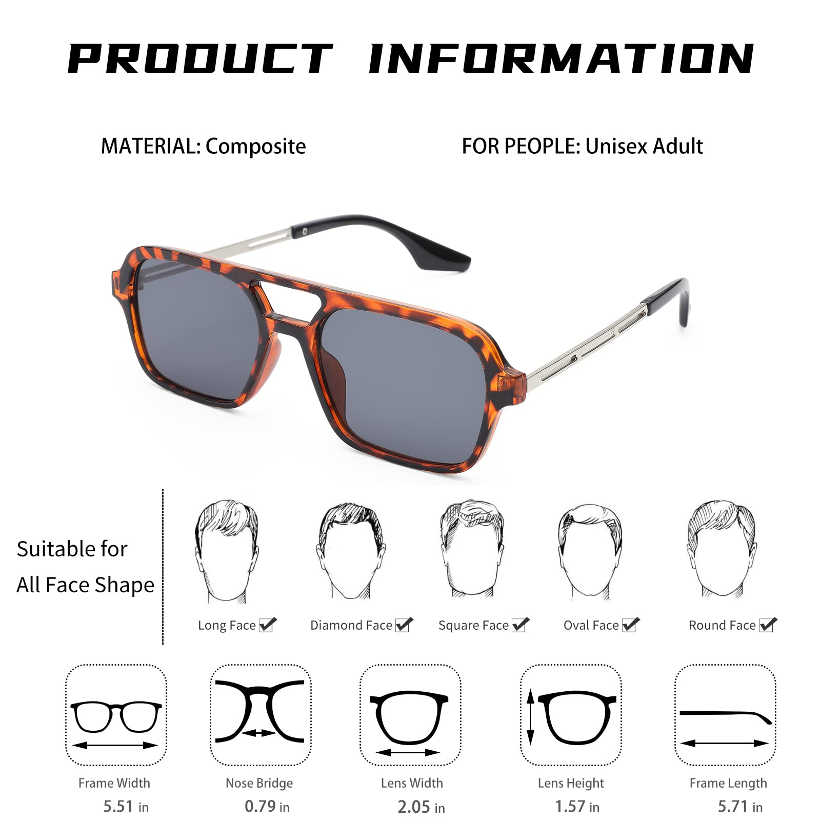 Pro Acme Vintage 70s Flat Pilot Sunglasses for Women Men, Small Frame Rectangular Glasses UV400 Protection Shades (Leopard Frame | Black Lens)