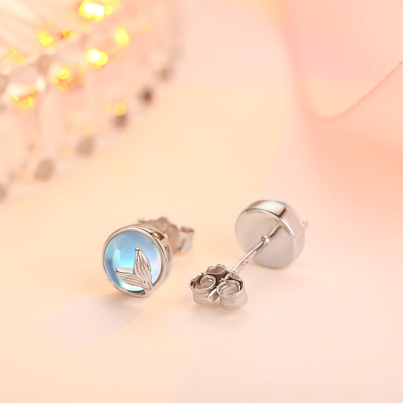 Mermaid Tail Moonstone Stud Earrings Jewelry Gifts 925 Sterling Silver Ocean Sea Whale’s Tail Earrings Moonstone Fishtail Stud Earrings for Women