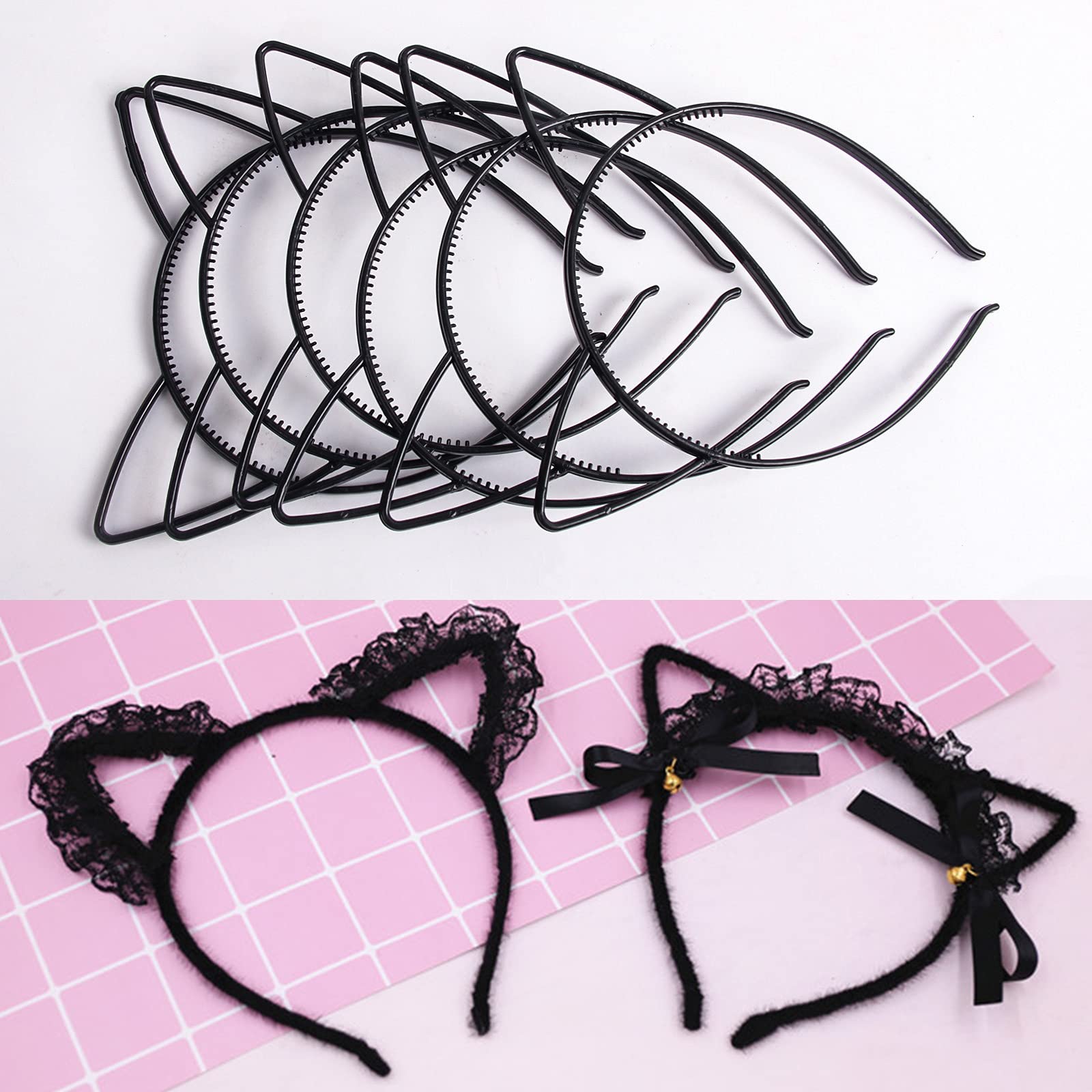 Rhoxshy Plastic Cat Ears Headband Cat Headbands for Girls Women Multicolor Head Hoops Sawtooth Kitty Ears Hairbands (Black)