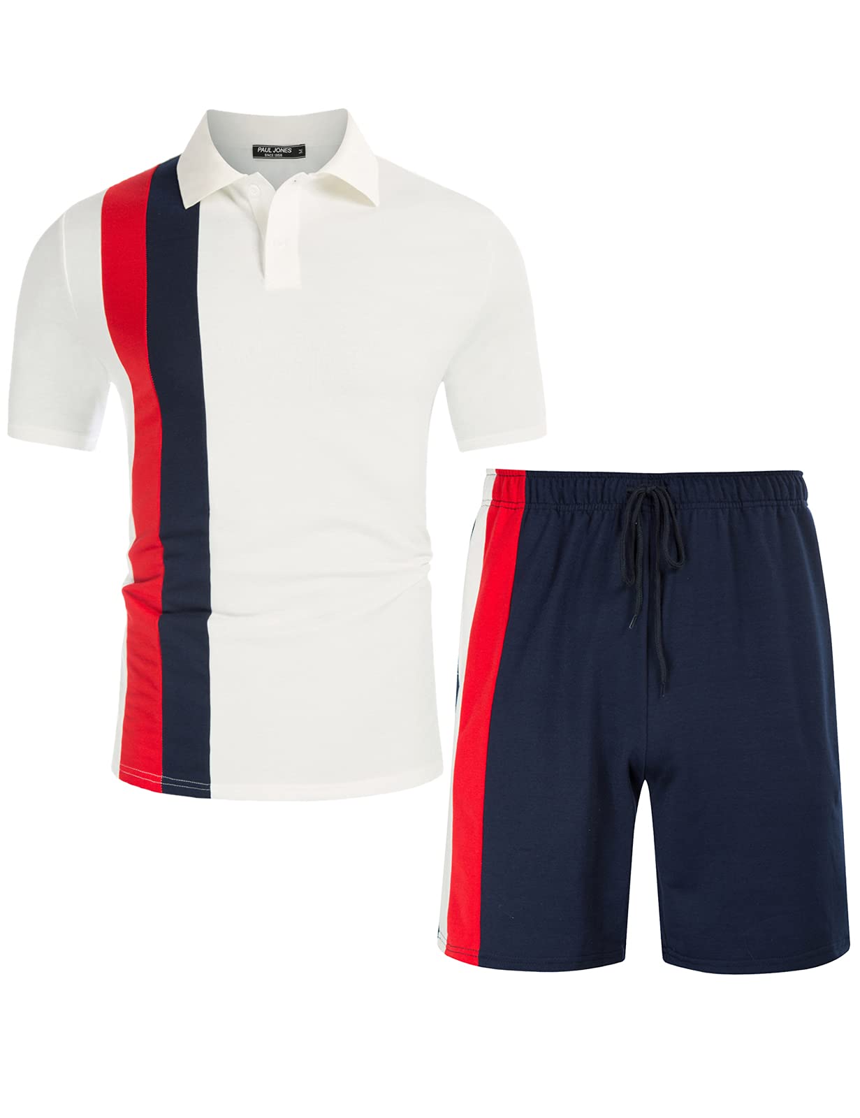 PJ PAUL JONES Mens Two Piece Outfits Sets Summer Vacation Polo Shirt and Short Sets 2 Piece Outfits for Beach Navy Blue L