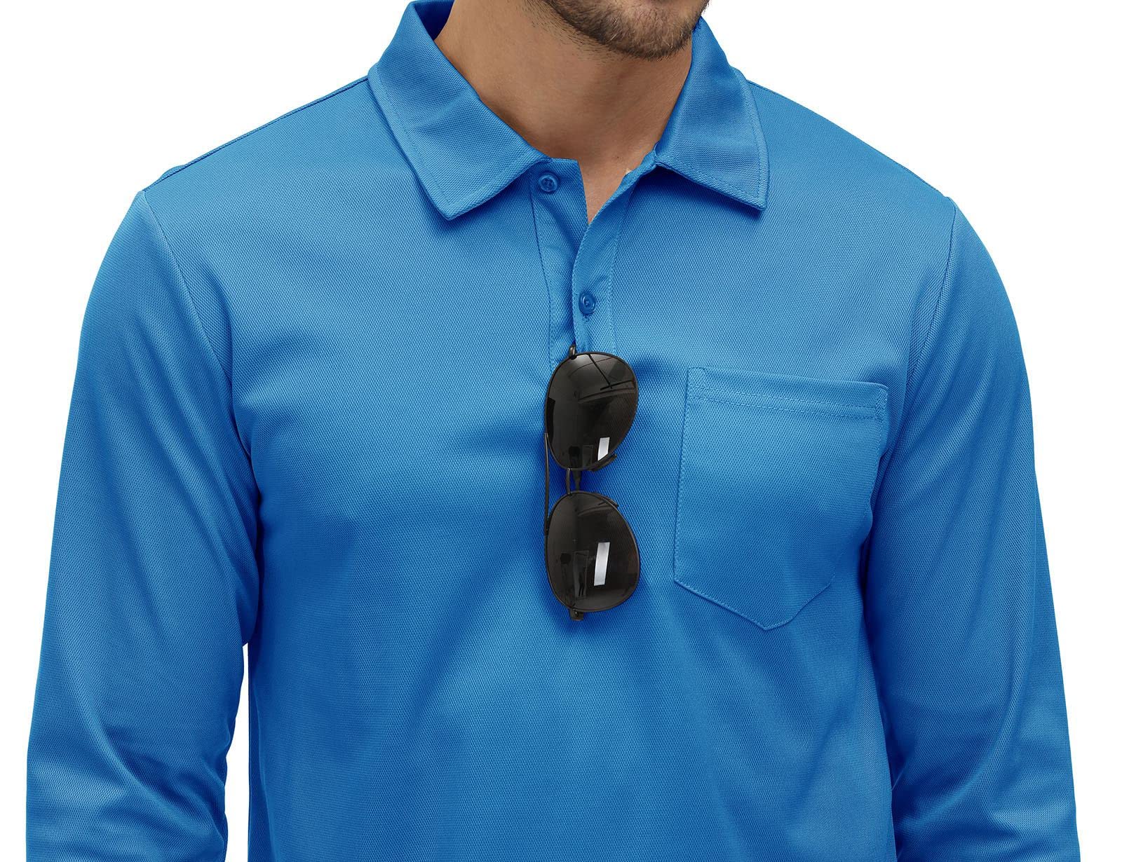 Rdruko Men's Outdoor Sport Performance Polo Long Sleeve Pullover with Pocket(Blue, US XL)