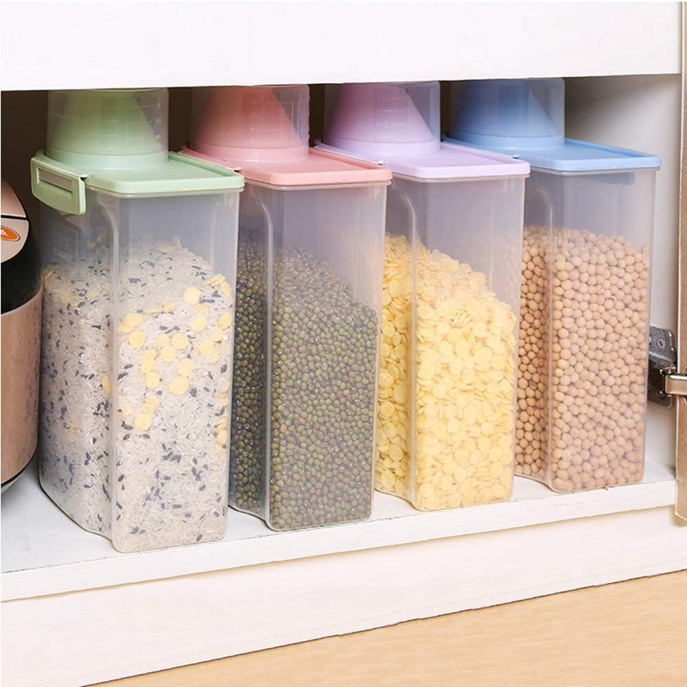 Pet Food Storage Container with Measuring Cup, Pour Spout and Seal Buckles Food Dispenser for Dogs Cats (Purple) 2.5L