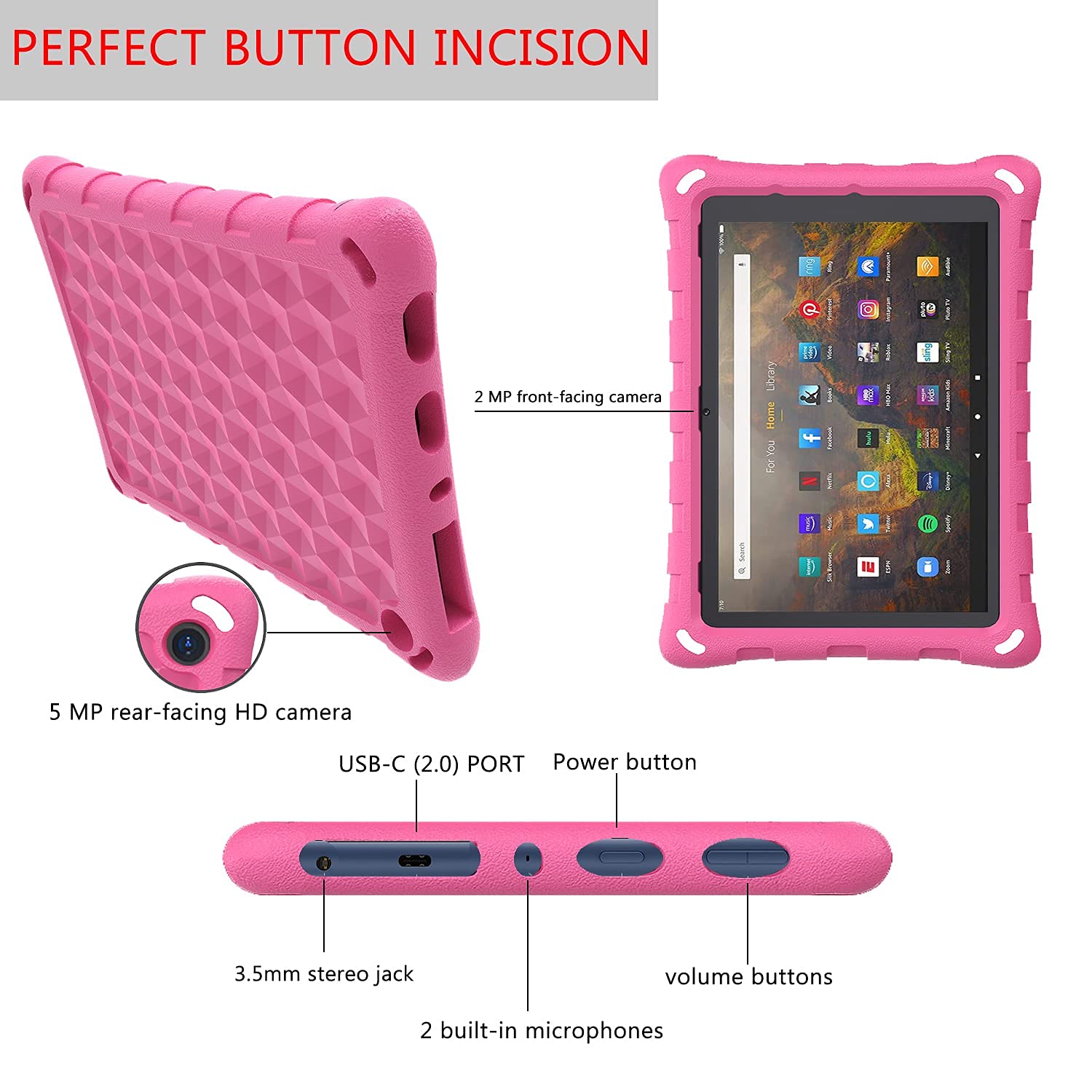 Riaour Case for Amazon Fire HD 10 & Fire HD 10 Plus Tablet (Only Compatible with 11th Generation Tablet, 2021 Release) β Light Weight Shock Proof Back Cover for Fire HD 10 Tablets(Rose)