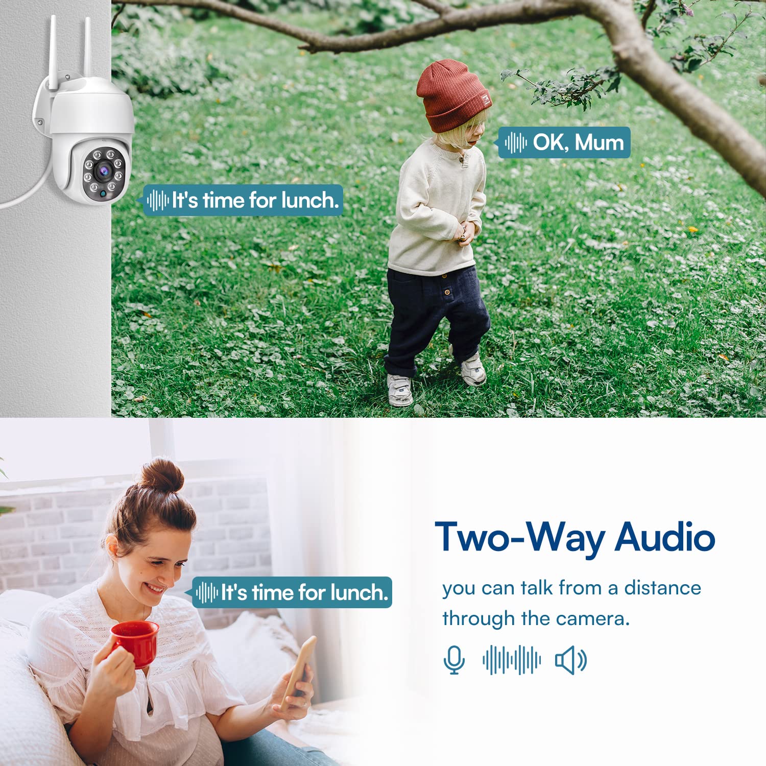 WOOLINK 2K Security Camera for Outdoor, Wireless WiFi, 360 ° Pan-Tilt 3MP UHD for Home Security System (2.4ghz Only) Surveillance Camera 2-Way Talking, Motion Detect and Night Vision